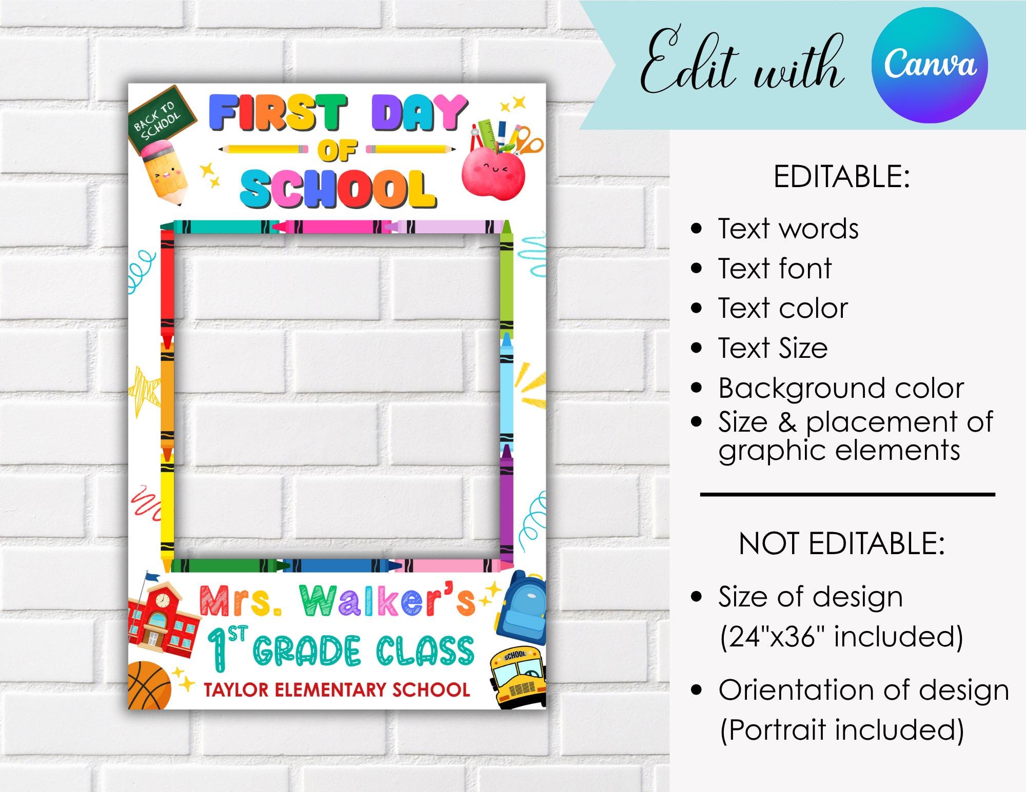 Editable Back to School Photo Prop, First Day of School Photo Frame ...