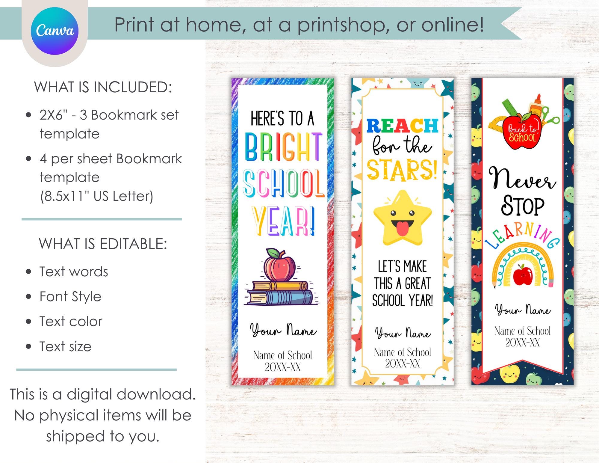Back to School Printable Bookmarks, Editable Back to School Bookmark ...