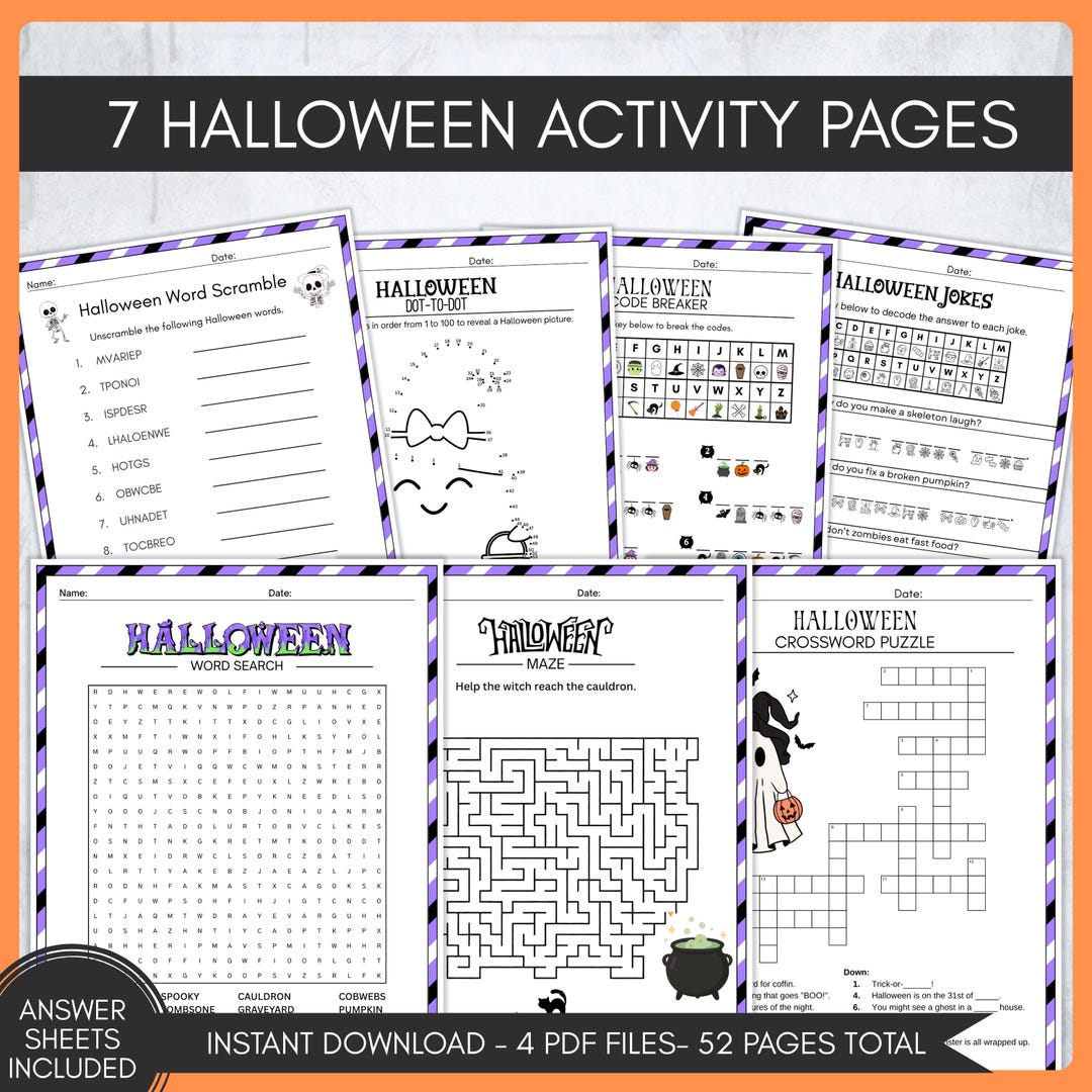 Kids Printable Halloween Activity Set, Halloween Printables, Instant ...