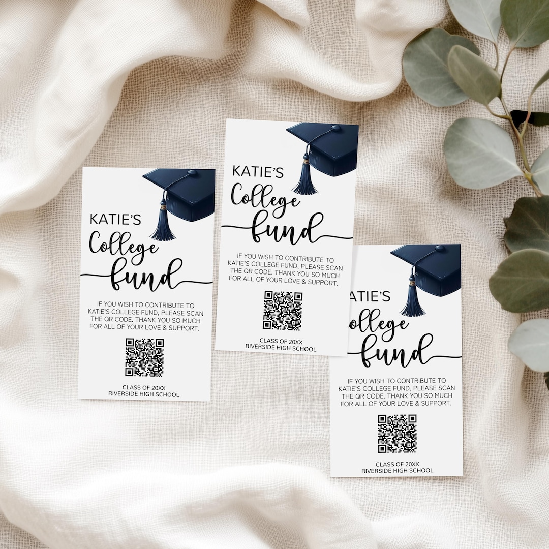 Editable Grad College Fund Card, QR Code College Fund Card, Graduation ...