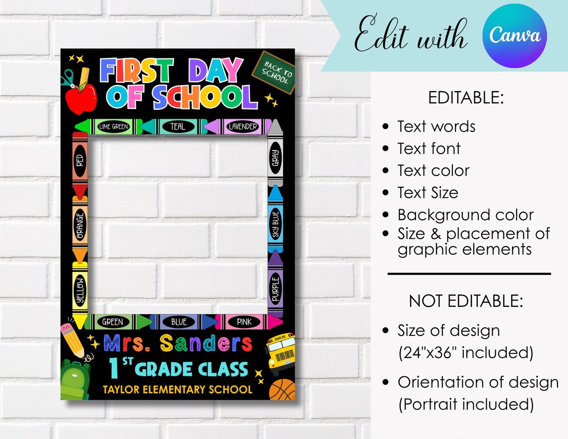 Editable Back to School Photo Prop, First Day of School Photo Frame ...