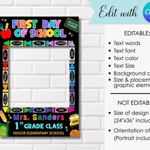 Editable Back to School Photo Prop, First Day of School Photo Frame ...