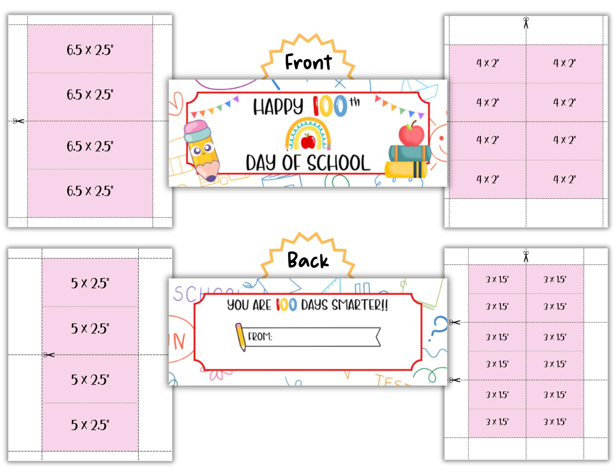 100 Days of School Treat Topper, Happy 100th Day of School Treat Topper ...