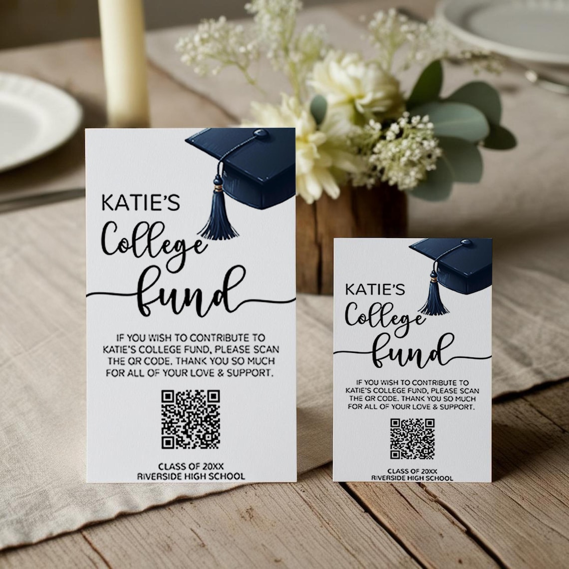 Editable Grad College Fund Card, QR Code College Fund Card, Graduation ...