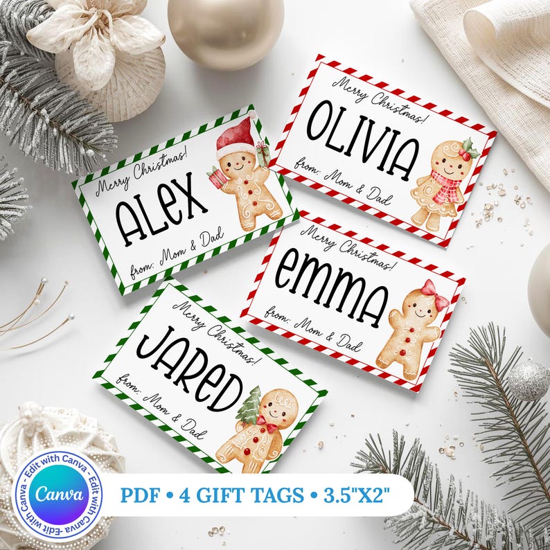 Editable Gingerbread Gift Tag Set, Christmas Gift Tag Bundle, Printable ...