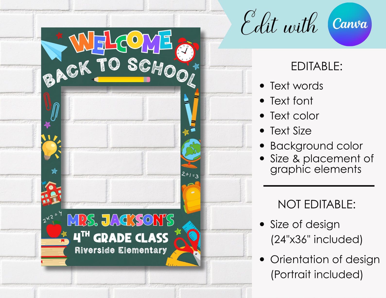 Editable Back to School Photo Prop, First Day of School Photo Frame ...