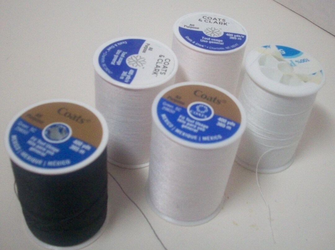 Coats and Coats & Clark All Purpose 400 Yards Tread, 4 White and 1 ...