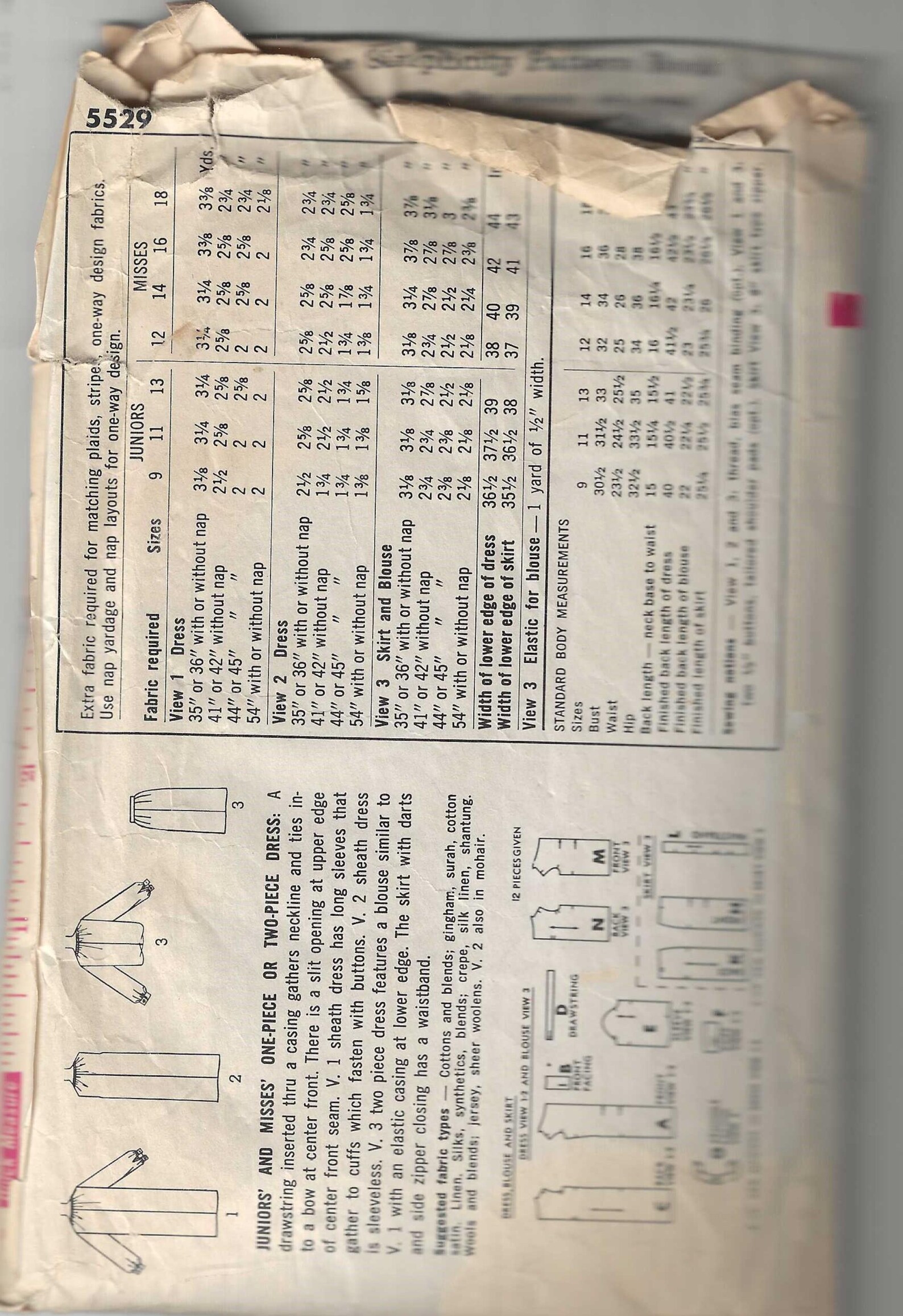 Vintage Juniors One-piece Dress Pattern #5529 by Simplicity for Size 12 ...