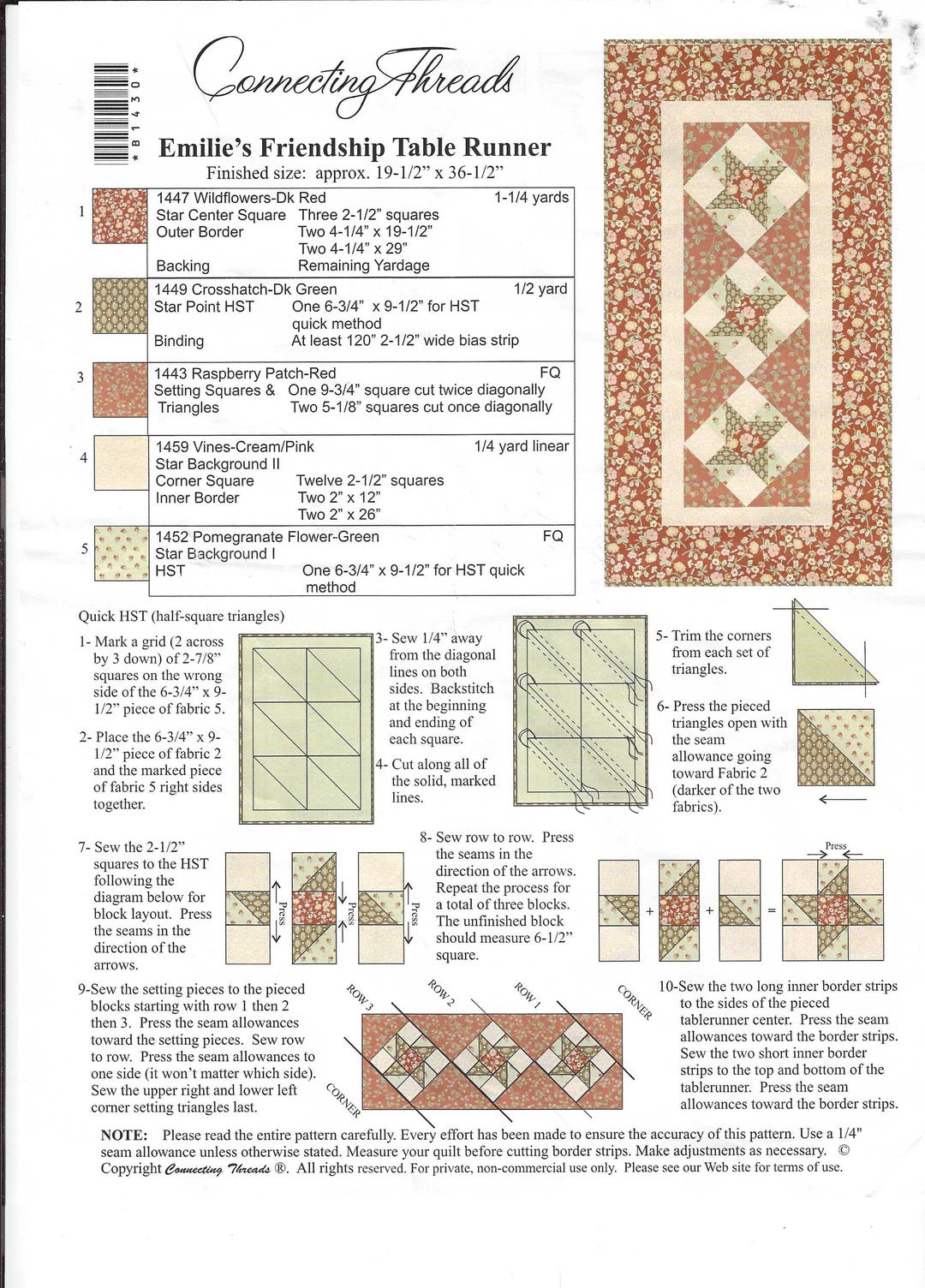 Emilie's Friendship Table Runner Quilt Kit by Connecting Threads ...