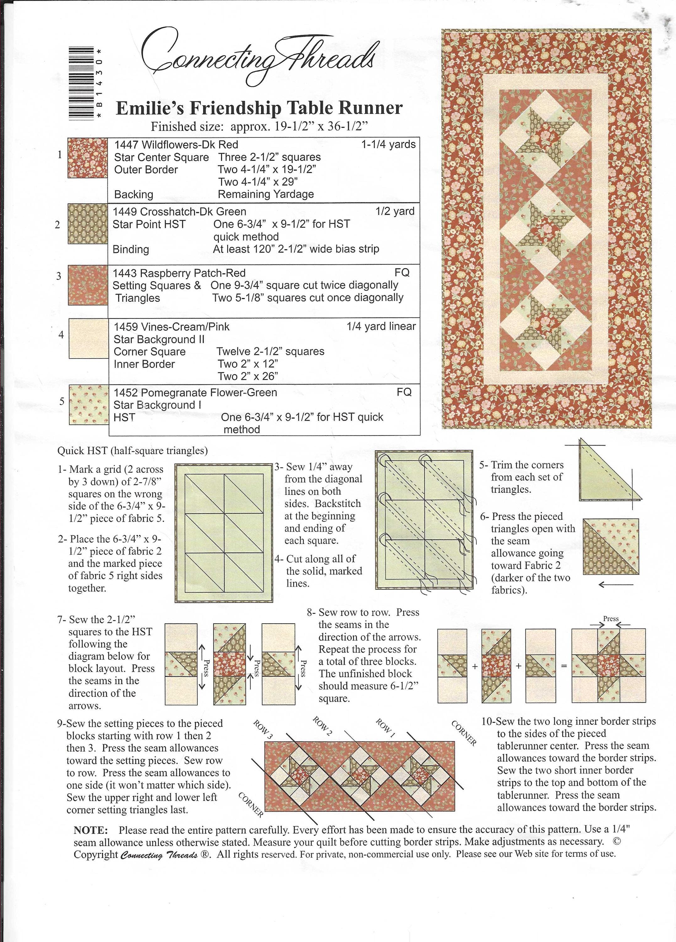 Emilie's Friendship Table Runner Quilt Kit by Connecting Threads ...