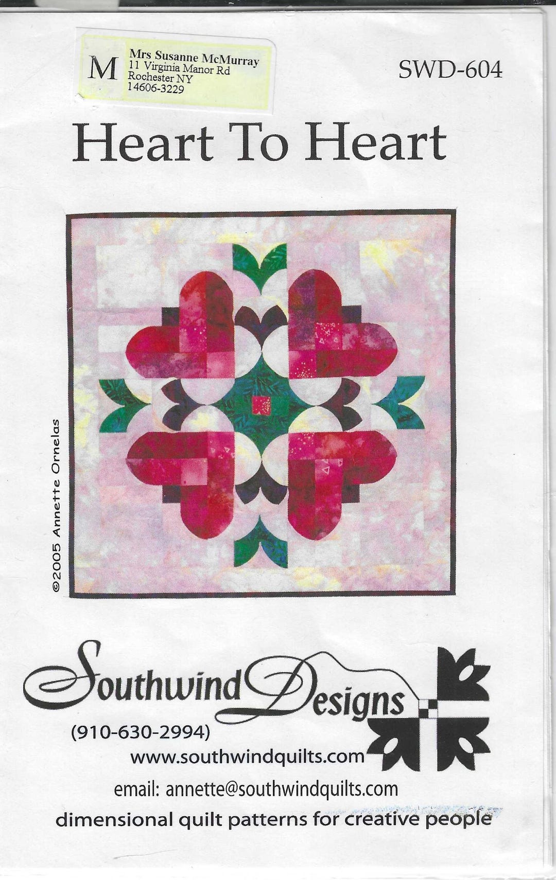 Heart to Heart by Southwind Designs Pattern for 21.5" Square Quilt - Etsy