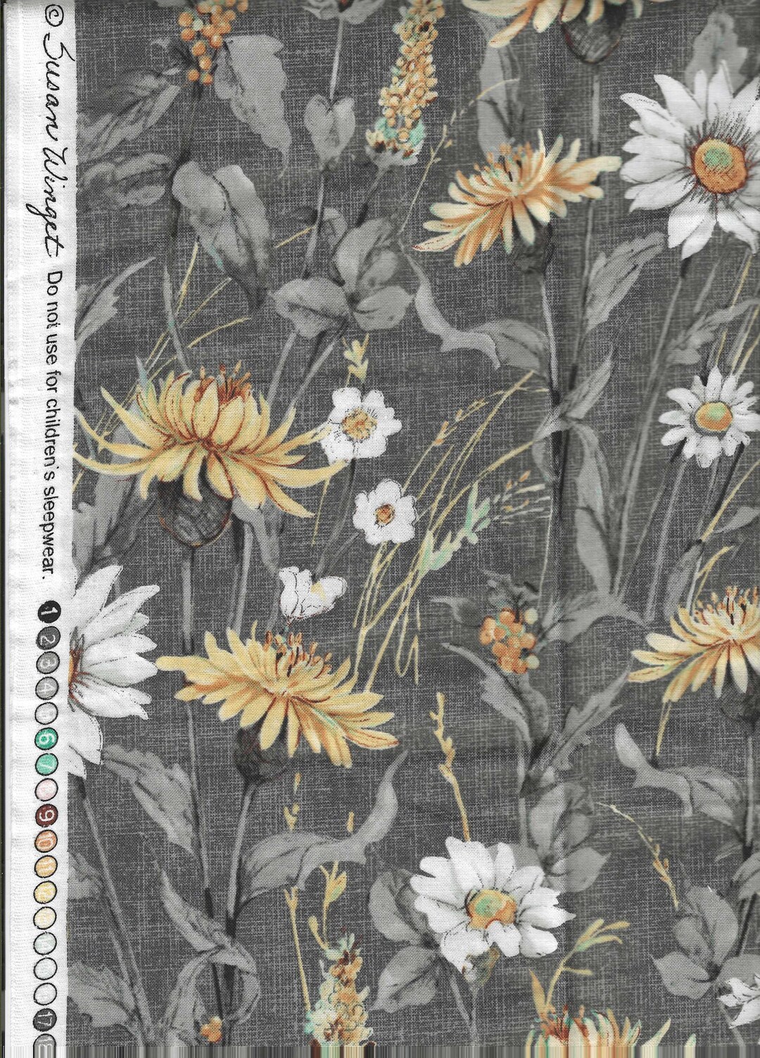 Daisies and Flowers on Gray in Floral Allover by Susan Winget - 22x44 ...