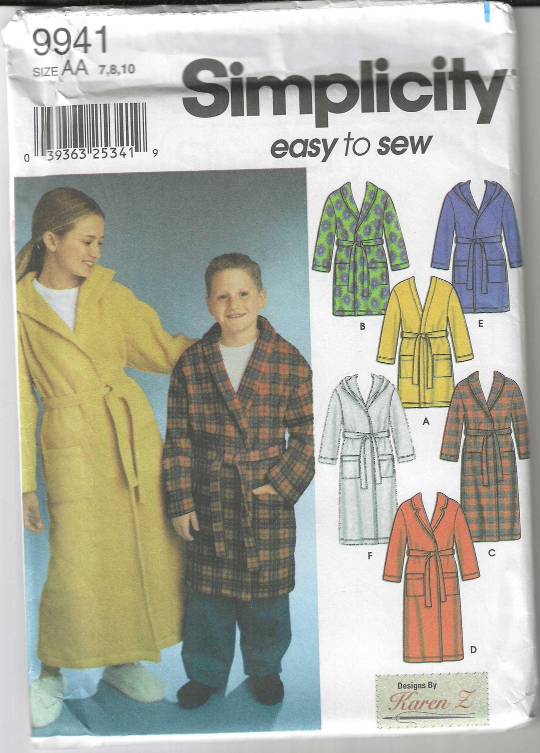 Girls and Boy's Robe in Two Lengths Pattern #9941 by Simplicity for ...