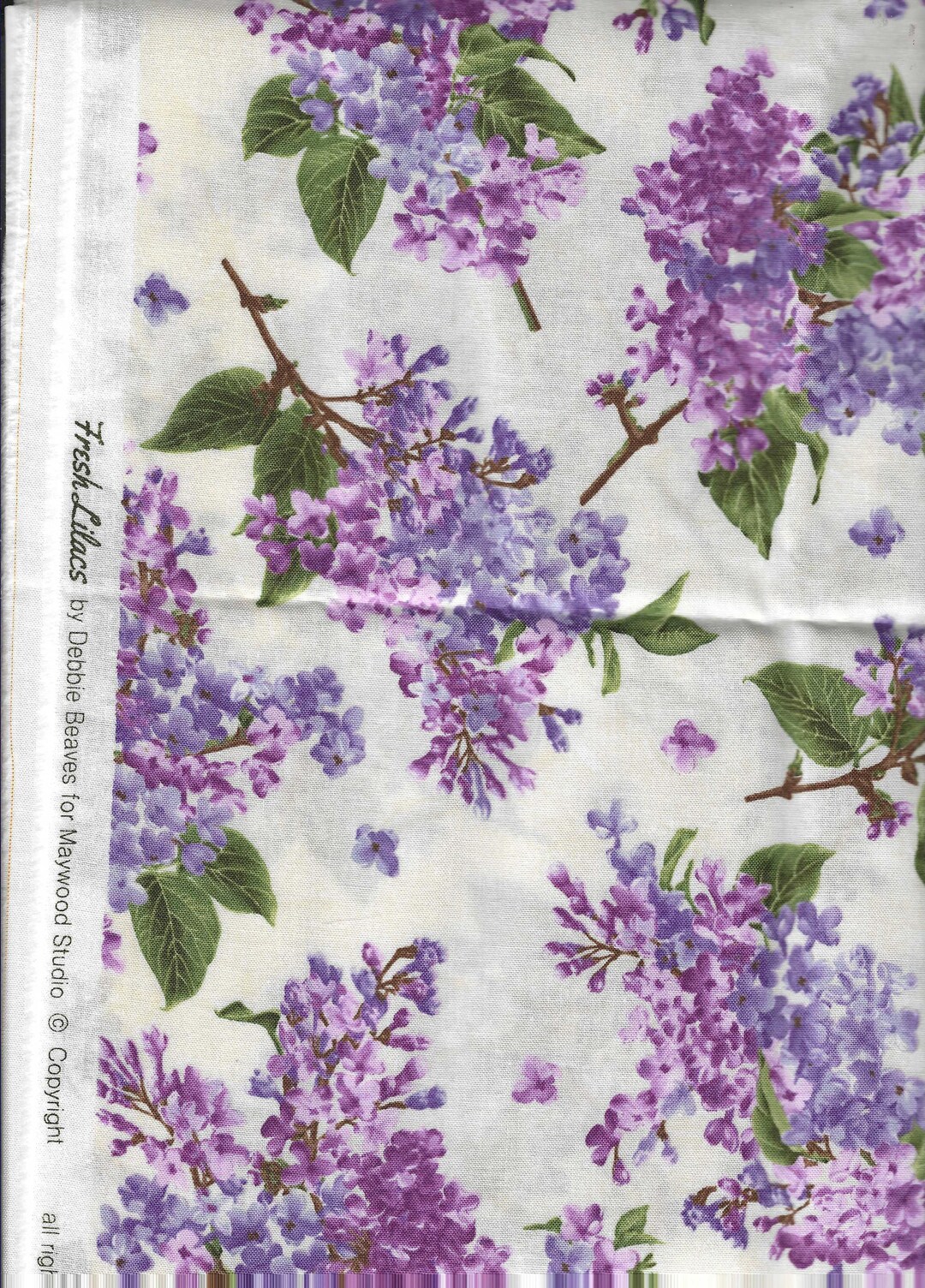 Fresh Lilacs by Debbie Beaves for Maywood Studios on White 1 Yard ...