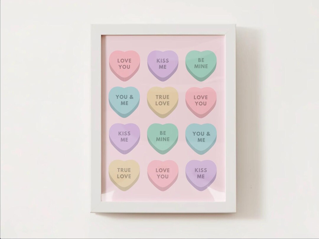 Valentines Day Candy Hearts Print, Valentines Day Printable Wall Art ...
