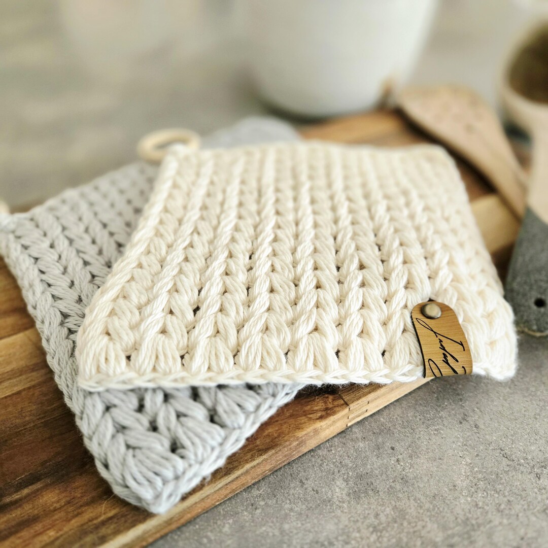 Modern Rustic Farmhouse Cotton Crochet Trivets Ivory and Soft Gray - Etsy