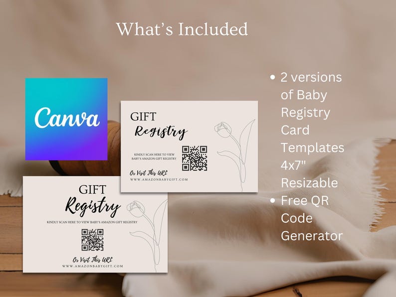 Baby Gift Registry Card Template QR Code, Minimalist, Beige, Editable ...