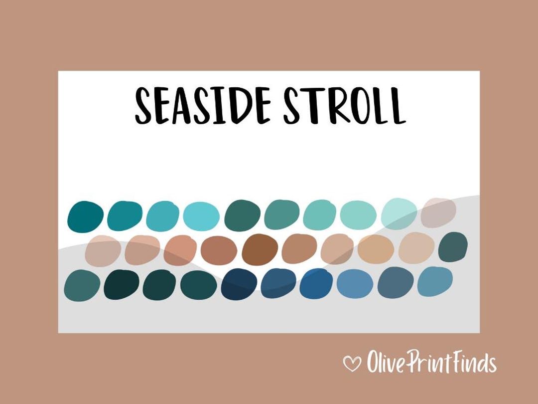Seaside Stroll Color Palette 30 Colors | Summer Procreate Swatches ...