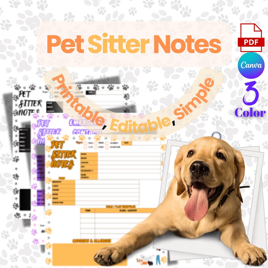 Printable Pet Sitter Template, Pet Sitter Notes, Pet Sitter ...