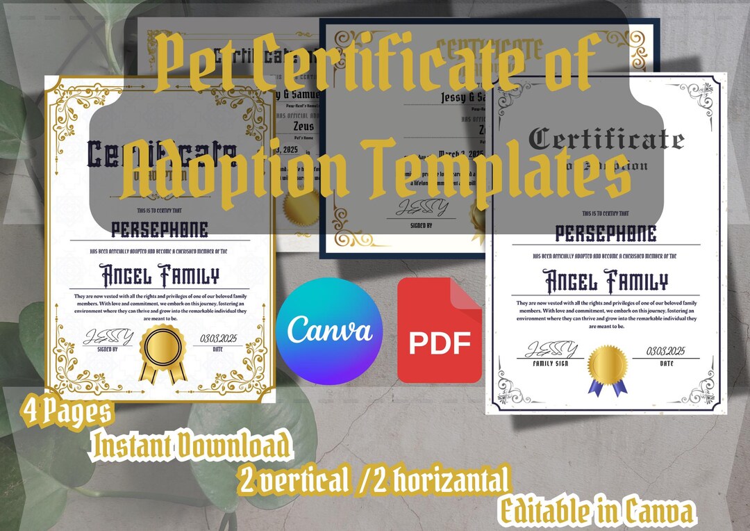 Editable Pet Adoption Certificate | Printable Custom Keepsake for New ...