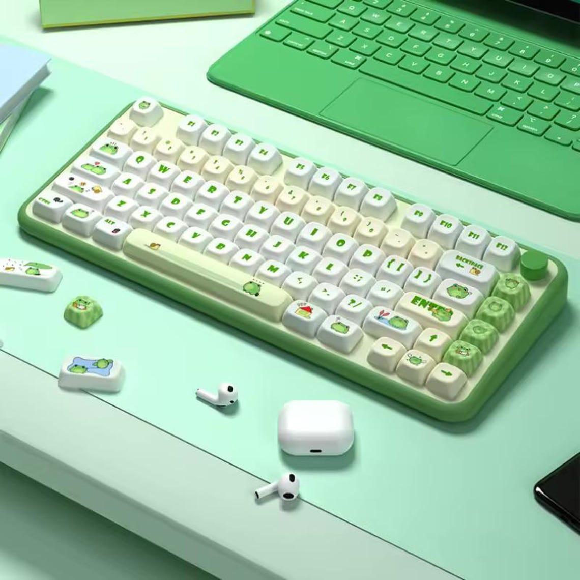 Cute Frog Keycaps Green Frog Themed Mechanical Keyboard Keycaps 140 Key ...