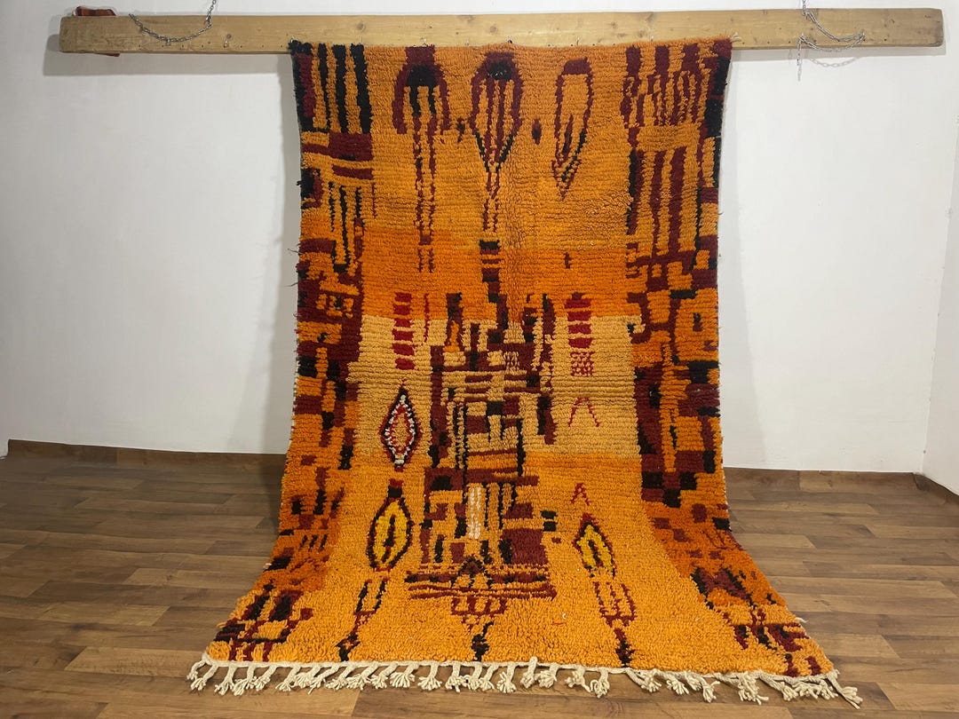 Handmade Orange Berber Wool Rug: Geometric Woven Carpet - Etsy