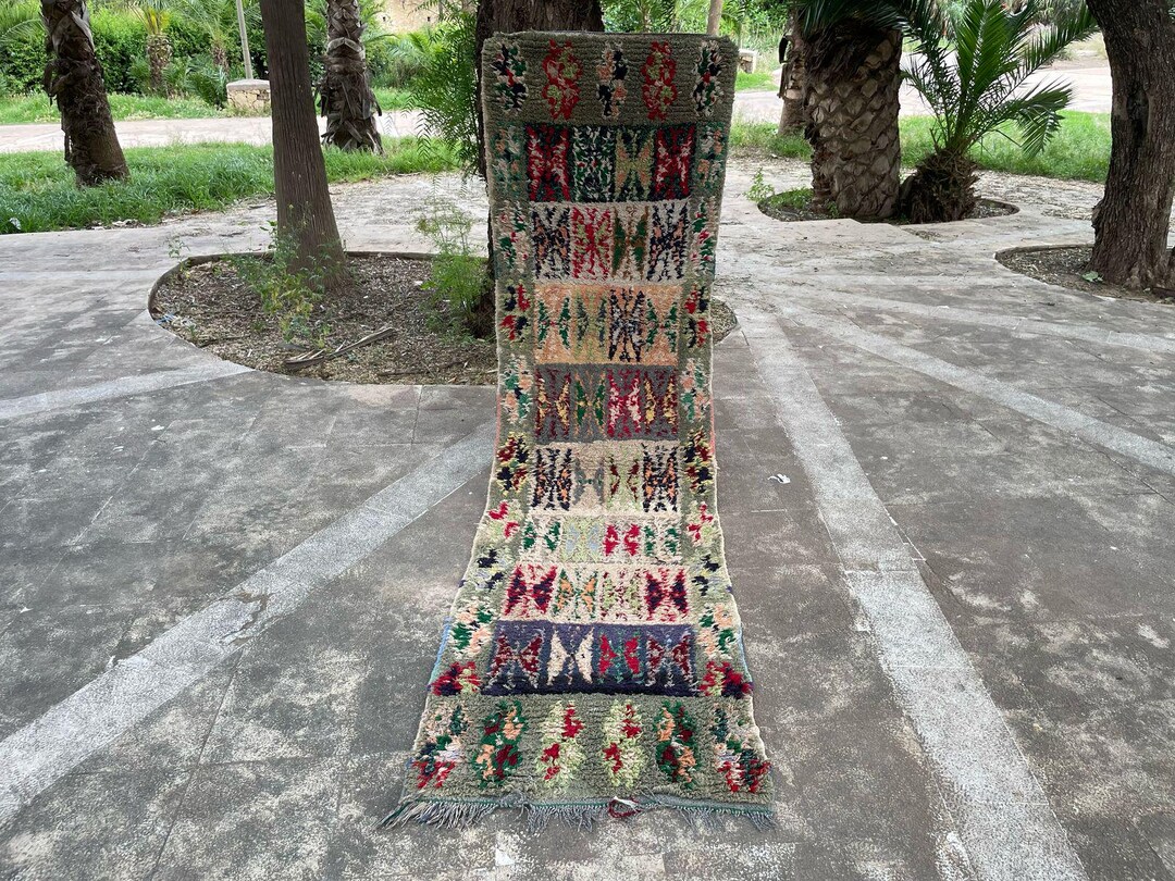 6,8X2,5FT ,traditional Old Green Thread Runner ,runner for the Entrance ...