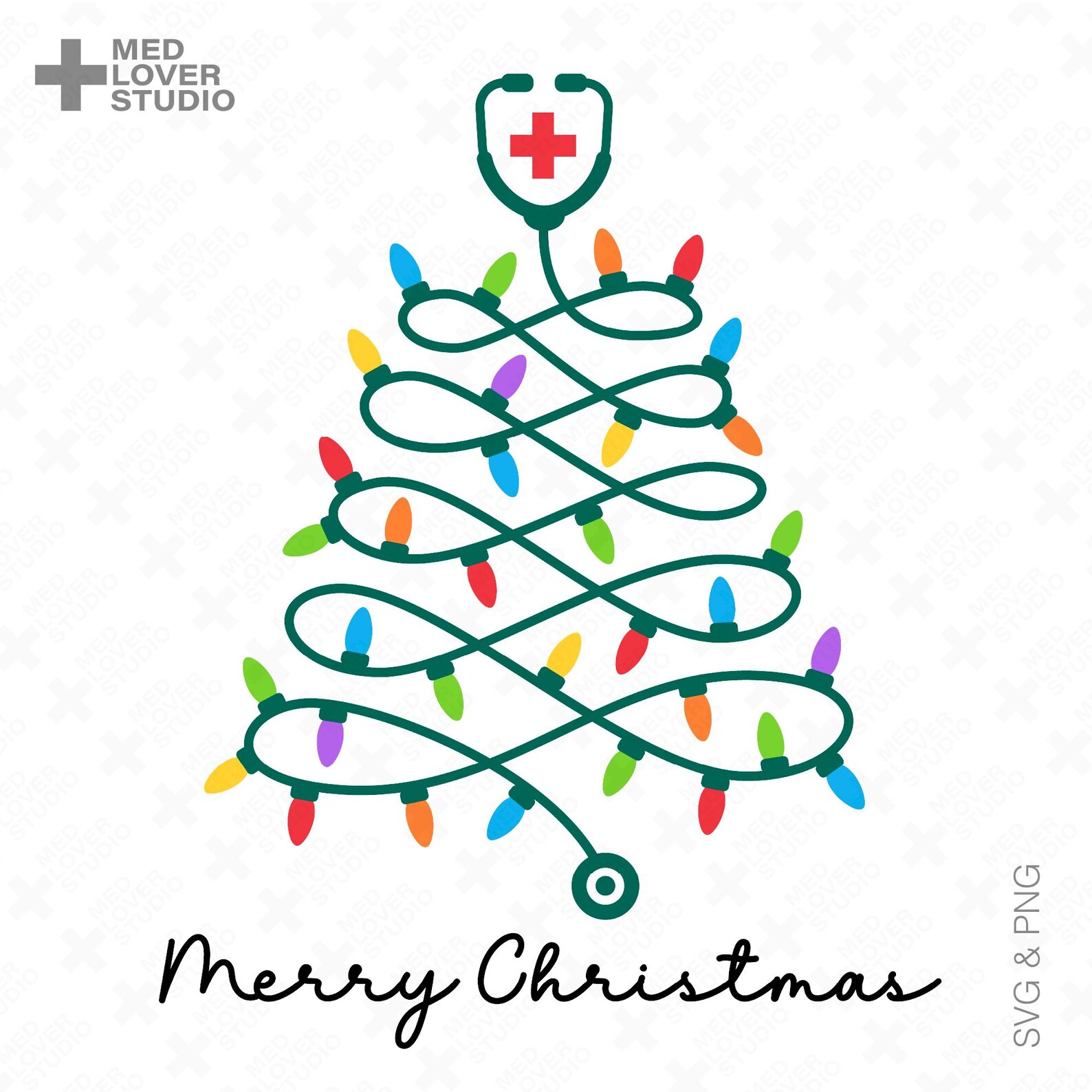 Stethoscope Christmas Tree SVG PNG: Merry Christmas Medical Design for ...