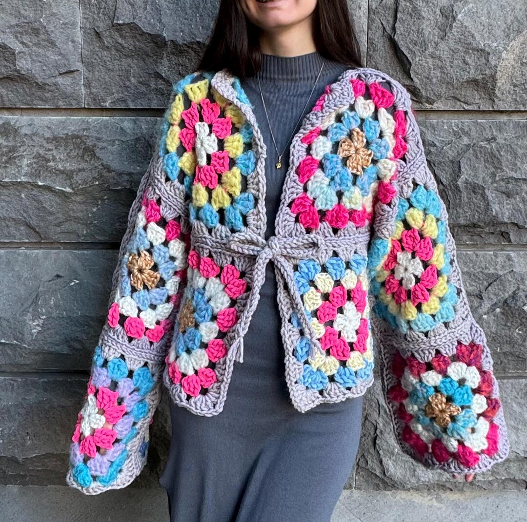 Oversized Granny Square Cardigan Chunky Cardigan Colorful Cutecore ...
