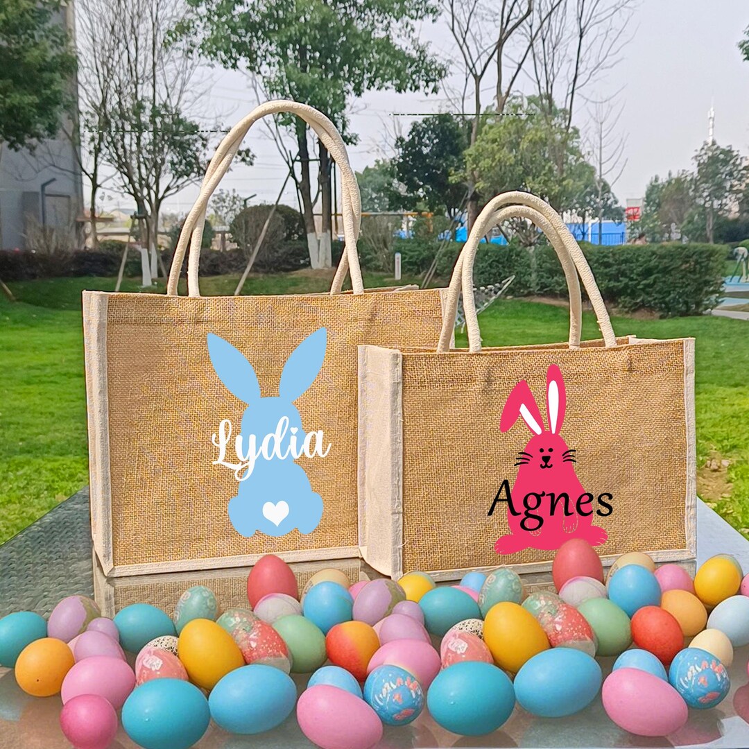 Custom Easter Bags, Jute Easter Bag, Custom Easter Bunny Bag With Name ...
