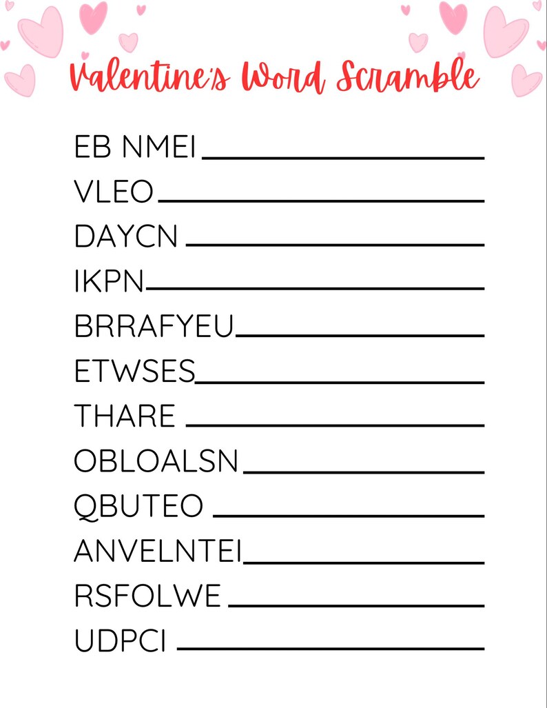 Fun Printable Word Scramble,valentine Activity,worksheet for Kids ...