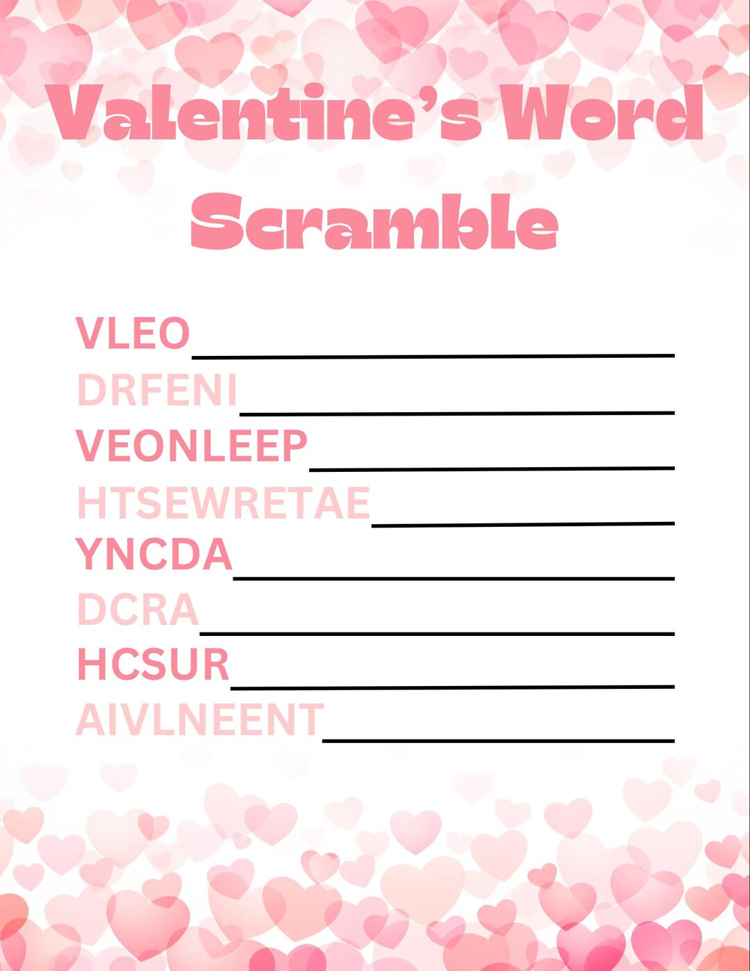Fun Printable Word Scramble,valentine Activity,worksheet for Kids ...
