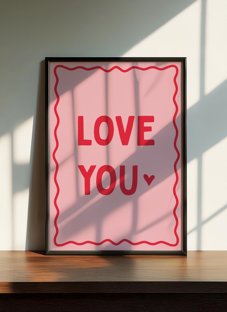 Love You | Red Pink | Love | Printable Wall Art | Digital Art Print ...