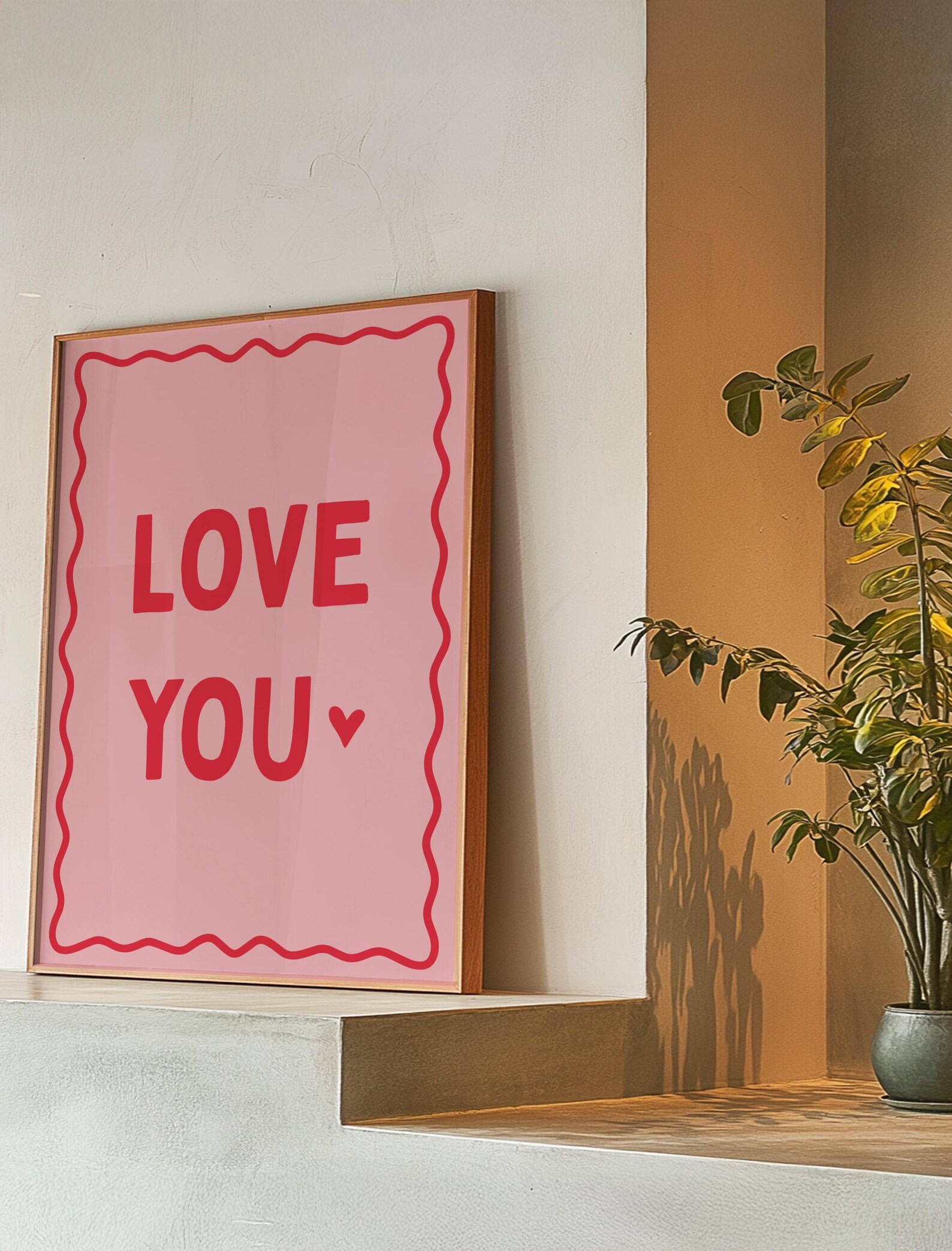 Love You | Red Pink | Love | Printable Wall Art | Digital Art Print ...