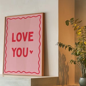 Love You | Red Pink | Love | Printable Wall Art | Digital Art Print ...