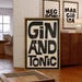 Gin and Tonic | Black Typography | Bar Cart | Printable Wall Art ...