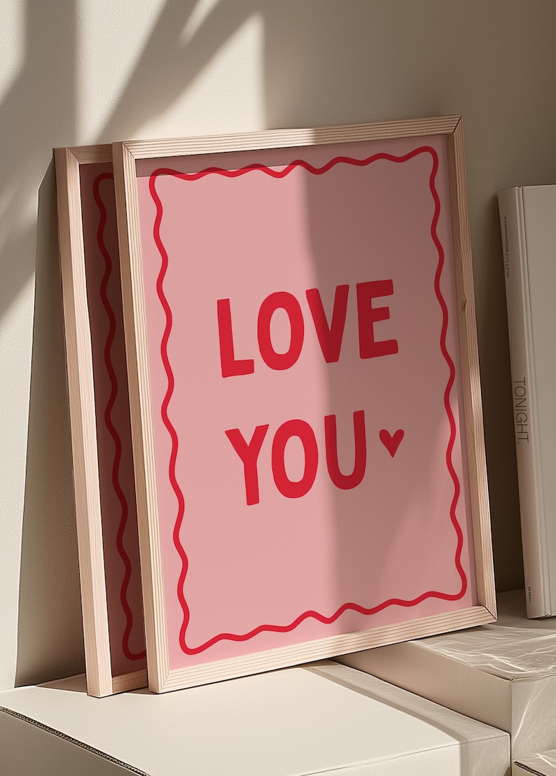 Love You | Red Pink | Love | Printable Wall Art | Digital Art Print ...