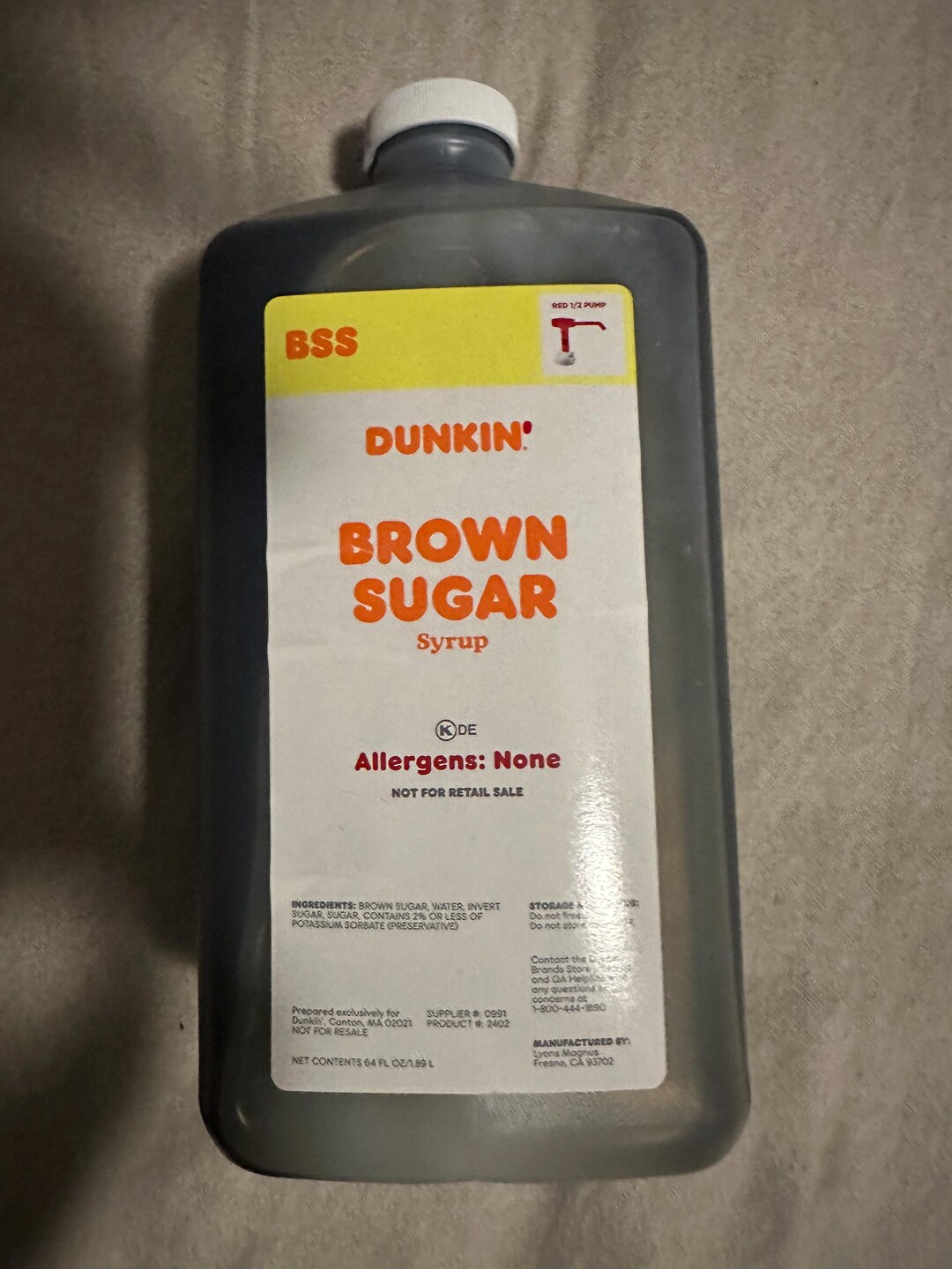 Dunkin Brown Sugar Syrup 64fl Oz With Pump. April 17th Best by Date - Etsy