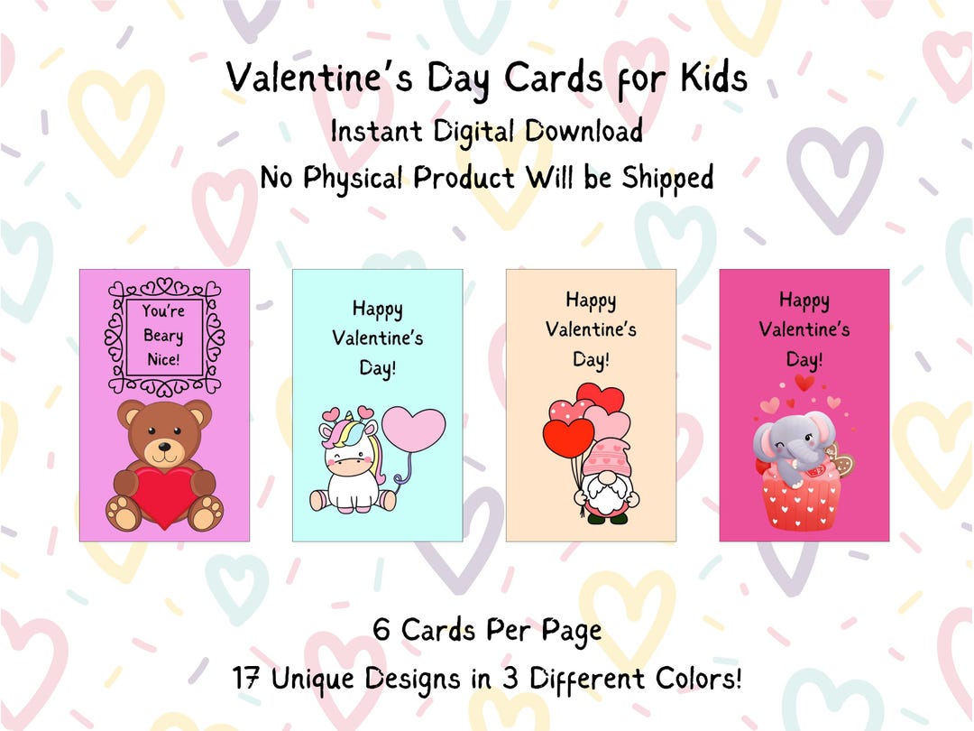 Printable Kids Valentine Cards, Cute Classroom Valentine Exchange ...