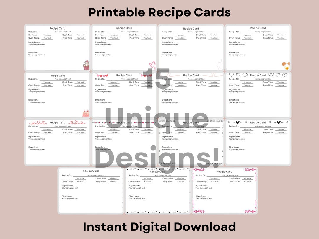 Editable Valentine Recipe Card Templates, Printable Valentine's Day ...