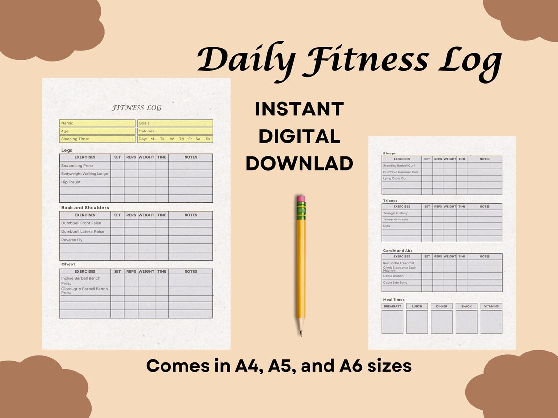 Printable Daily Fitness Log, Workout Tracker Printable, Fitness Journal ...