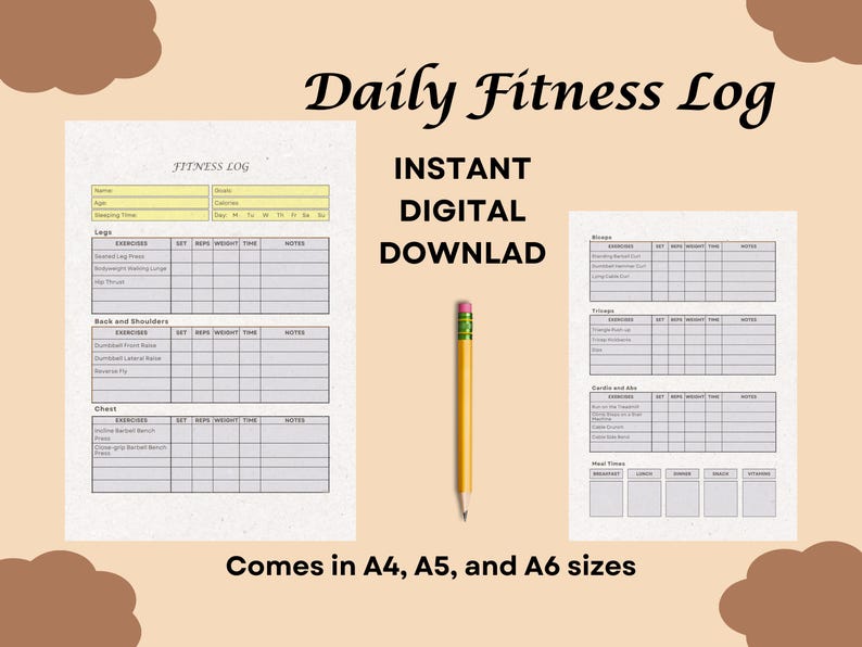 Printable Daily Fitness Log, Workout Tracker Printable, Fitness Journal ...