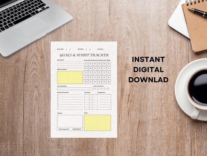 Monthly Habit Tracker Printable, Goal Setting Template PDF, Progress ...
