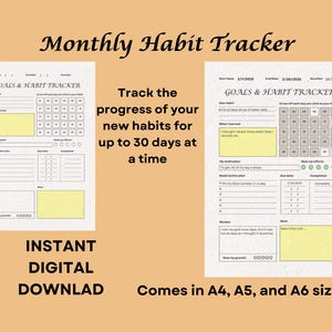 Monthly Habit Tracker Printable, Goal Setting Template PDF, Progress ...