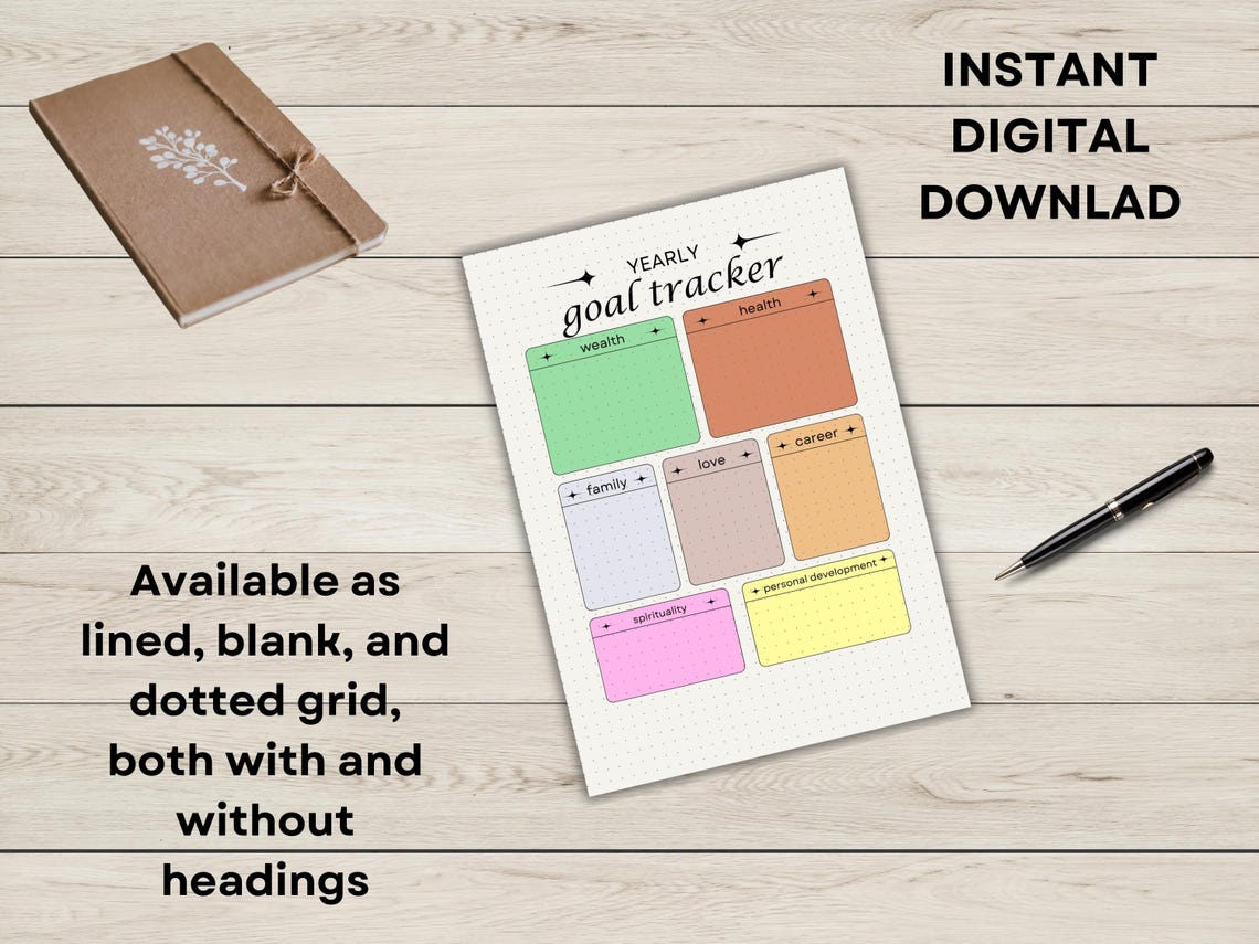 Yearly Goal Tracker Printable, Goal Setting Template PDF, Annual ...