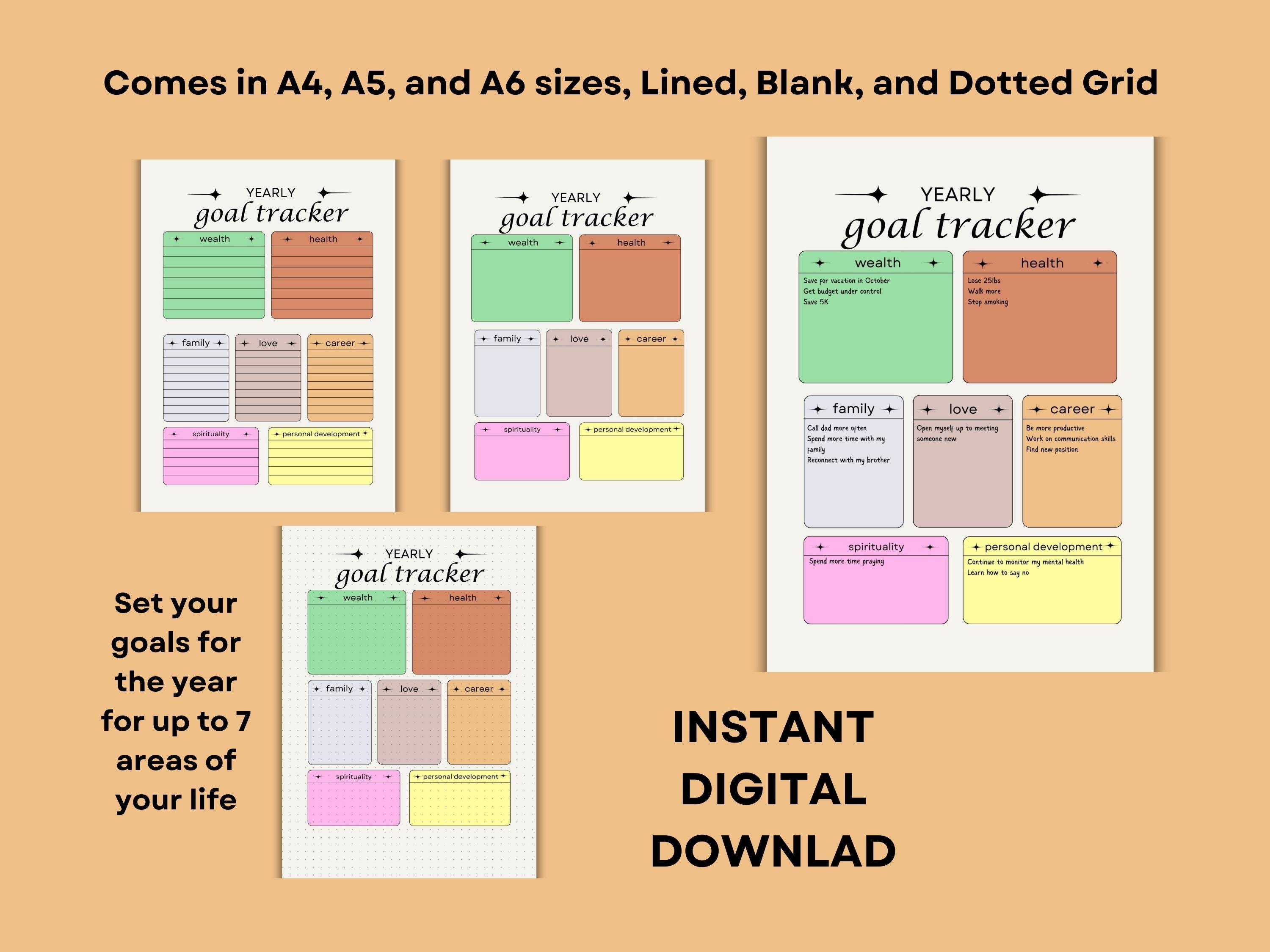Yearly Goal Tracker Printable, Goal Setting Template PDF, Annual ...