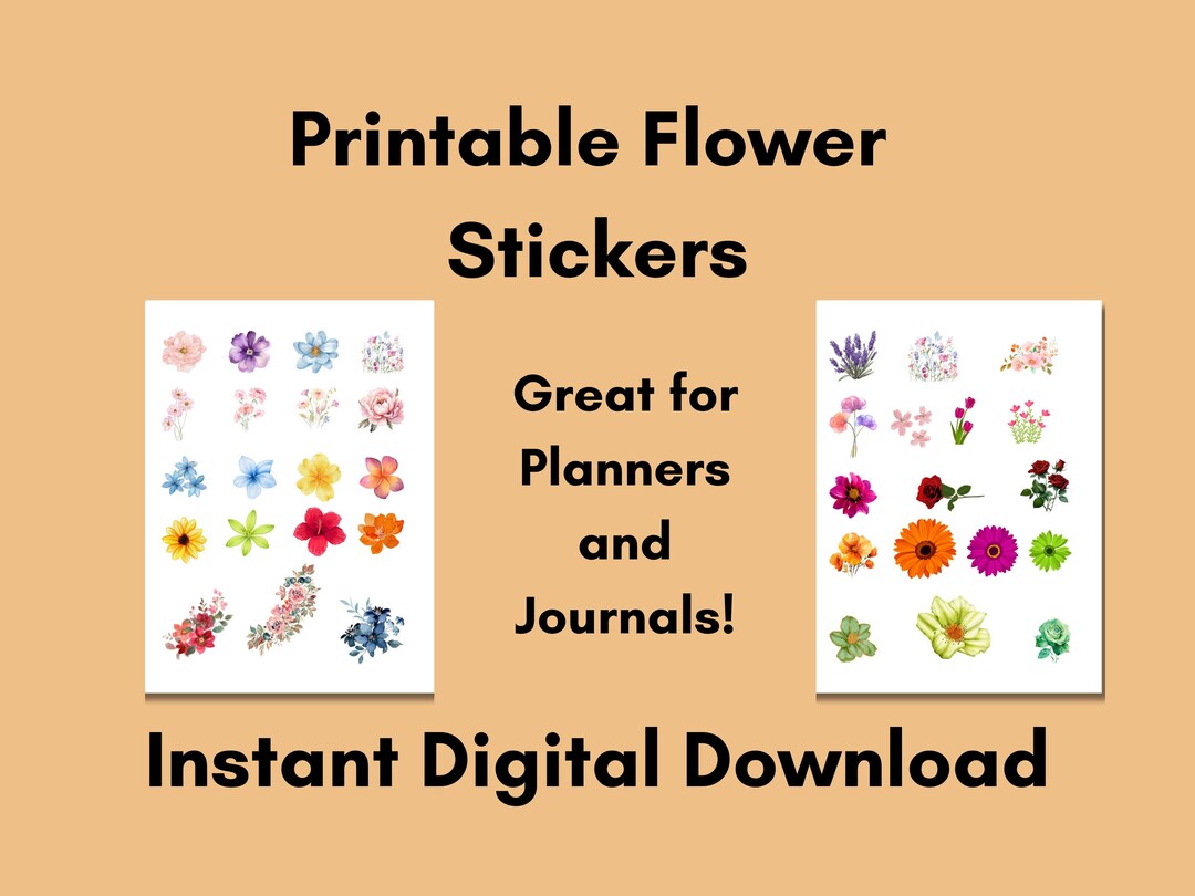 Printable Flower Stickers, Watercolor Floral Stickers, Boho Botanical ...