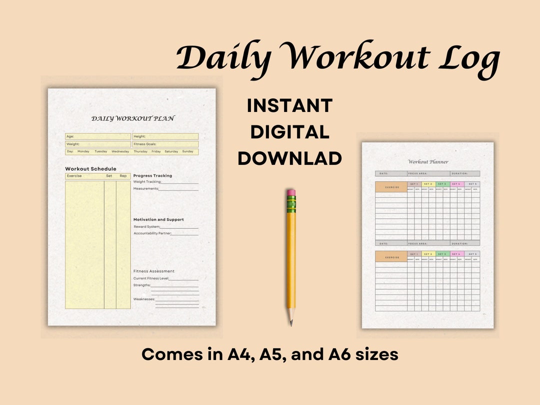 Printable Daily Workout Log, Fitness Tracker PDF, Exercise Planner ...