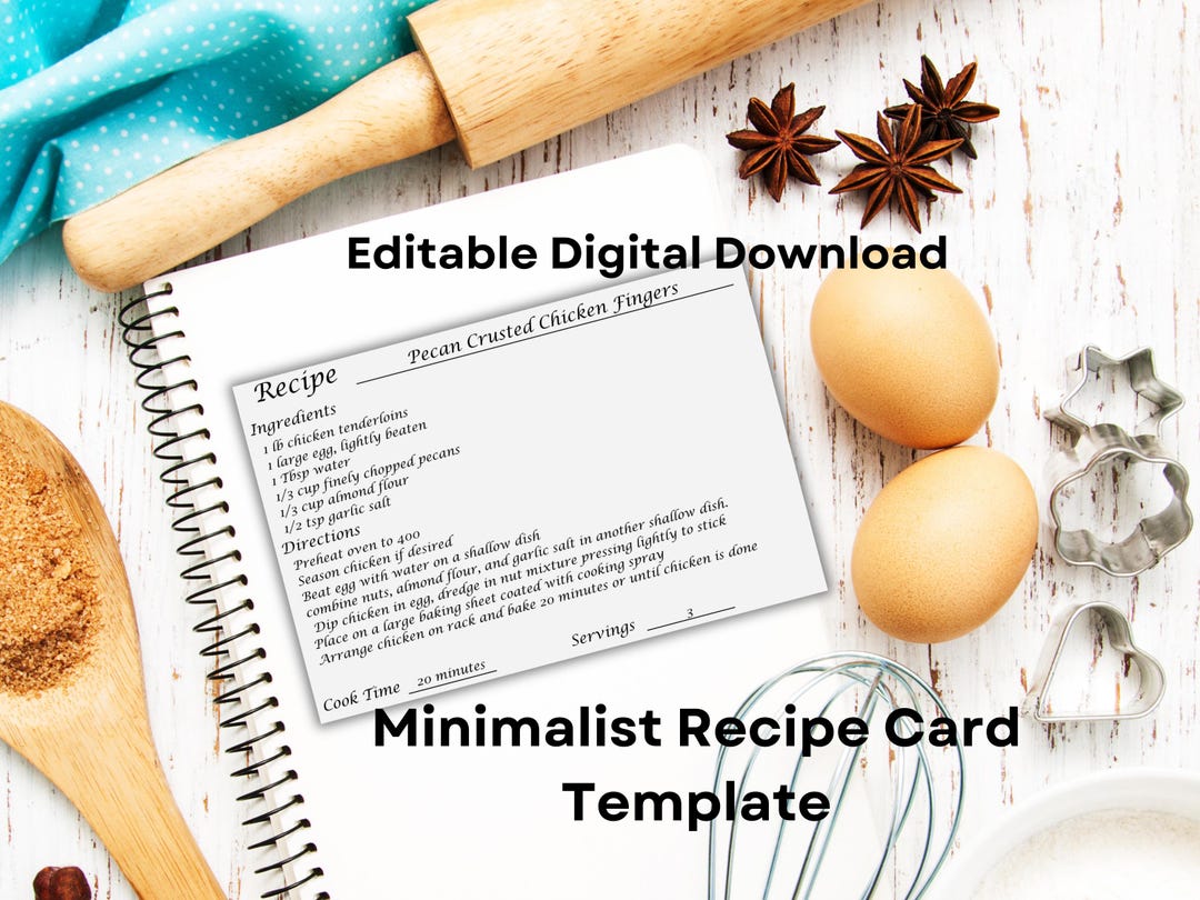 Editable Recipe Card Template, 4x6 Canva Template, Minimalist PDF ...