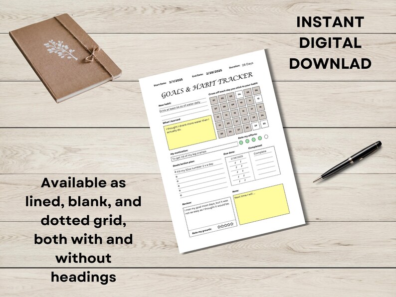 Monthly Habit Tracker Printable, Goal Setting Template PDF, Progress ...